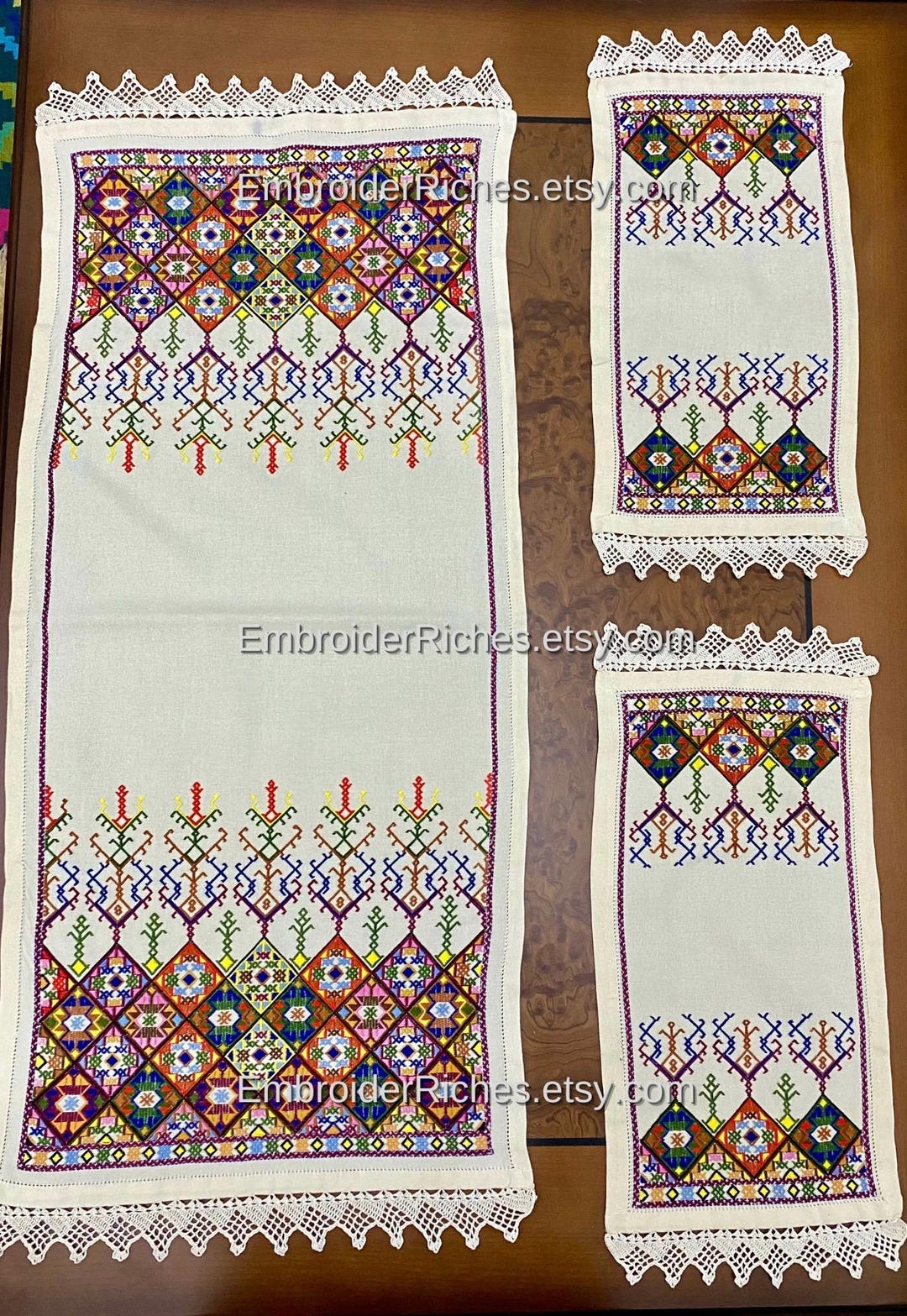 Greek Cretan Handmade Embroidery Set, Folklore Embroidered Textiles ...