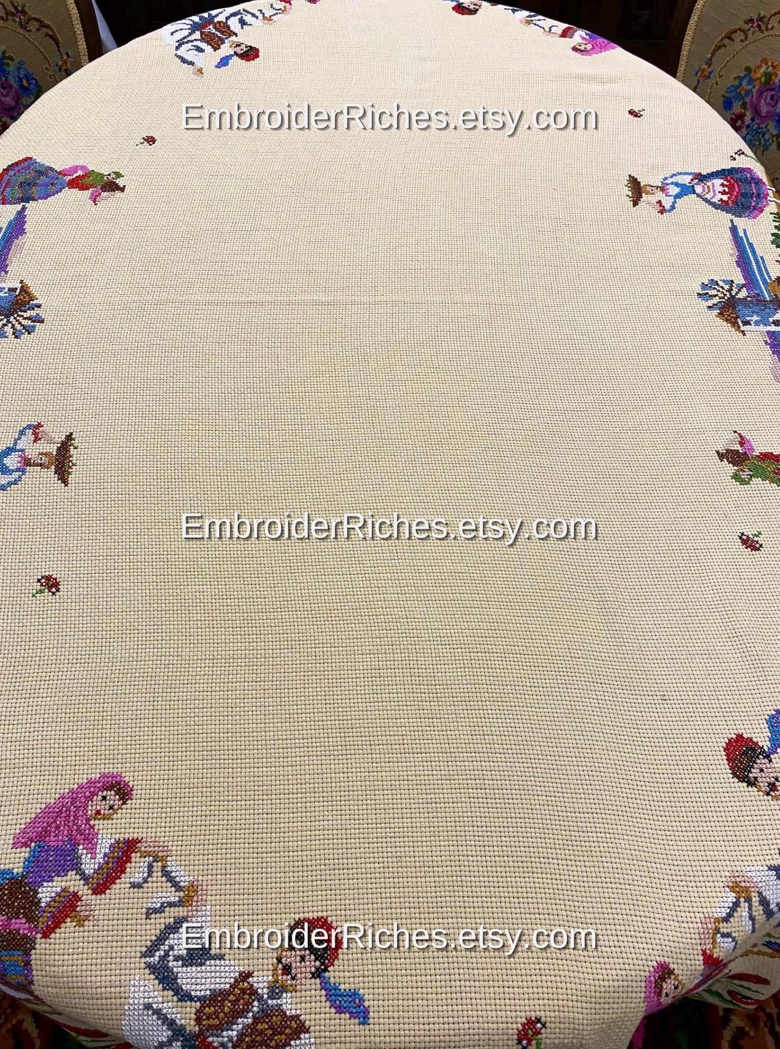 Traditional Greek Tablecloth, Embroidered Cotton Beige Table Cloth From ...