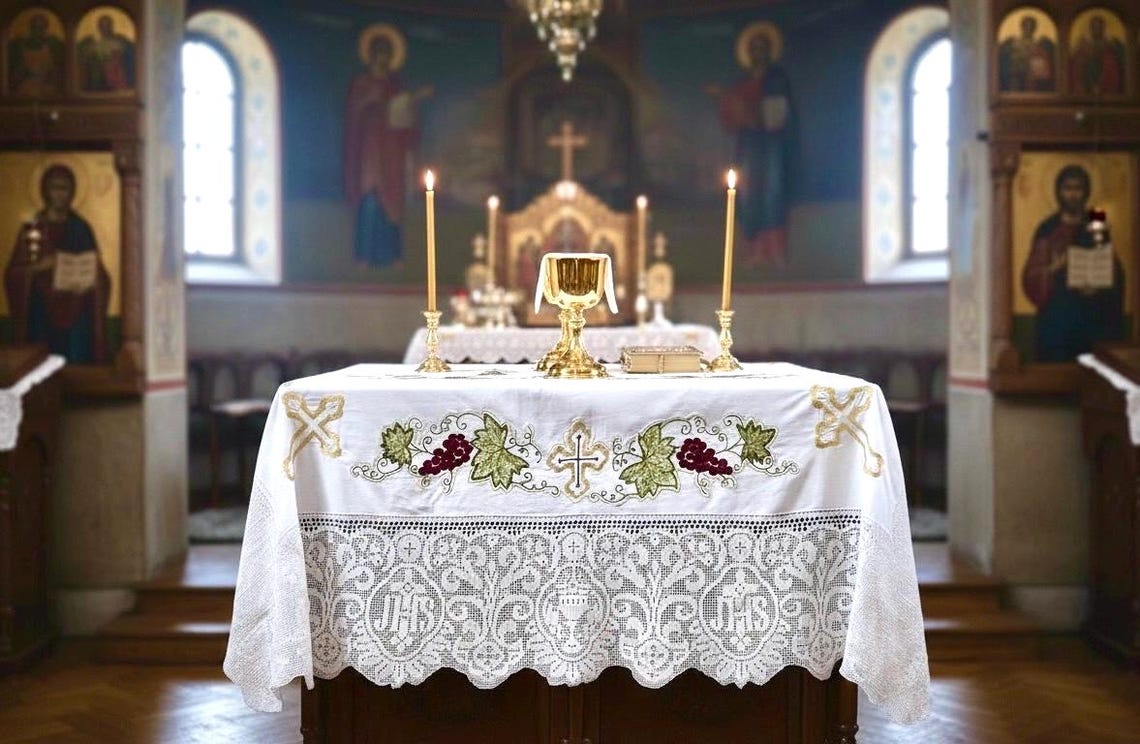 Hand-embroidered Linen Altar Cloth: Religious Christian Communion Table ...