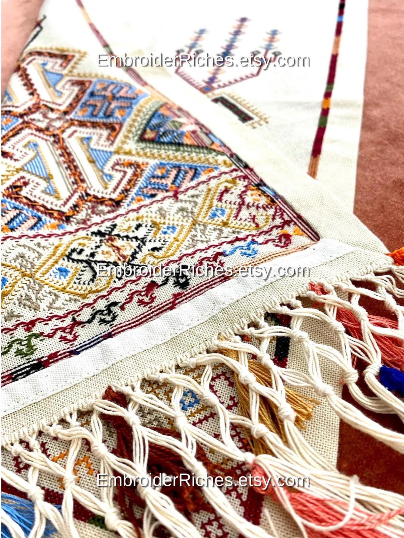 Hand Embroidered Ethnic Table Runner, Long Narrow Cretan Embroidery ...