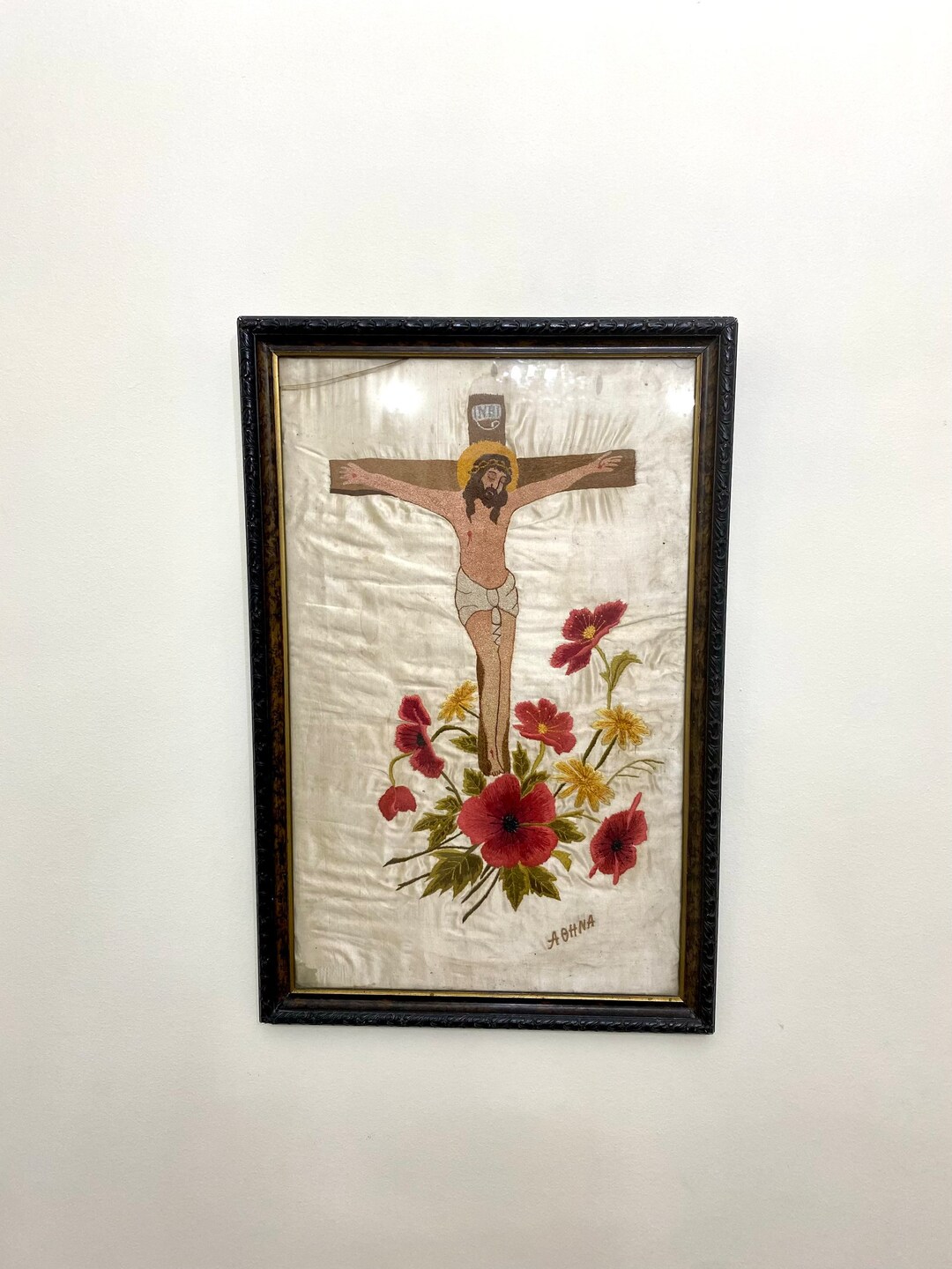 Orthodox Jesus Antique Embroidered Frame, the Crucifixion of Christ ...