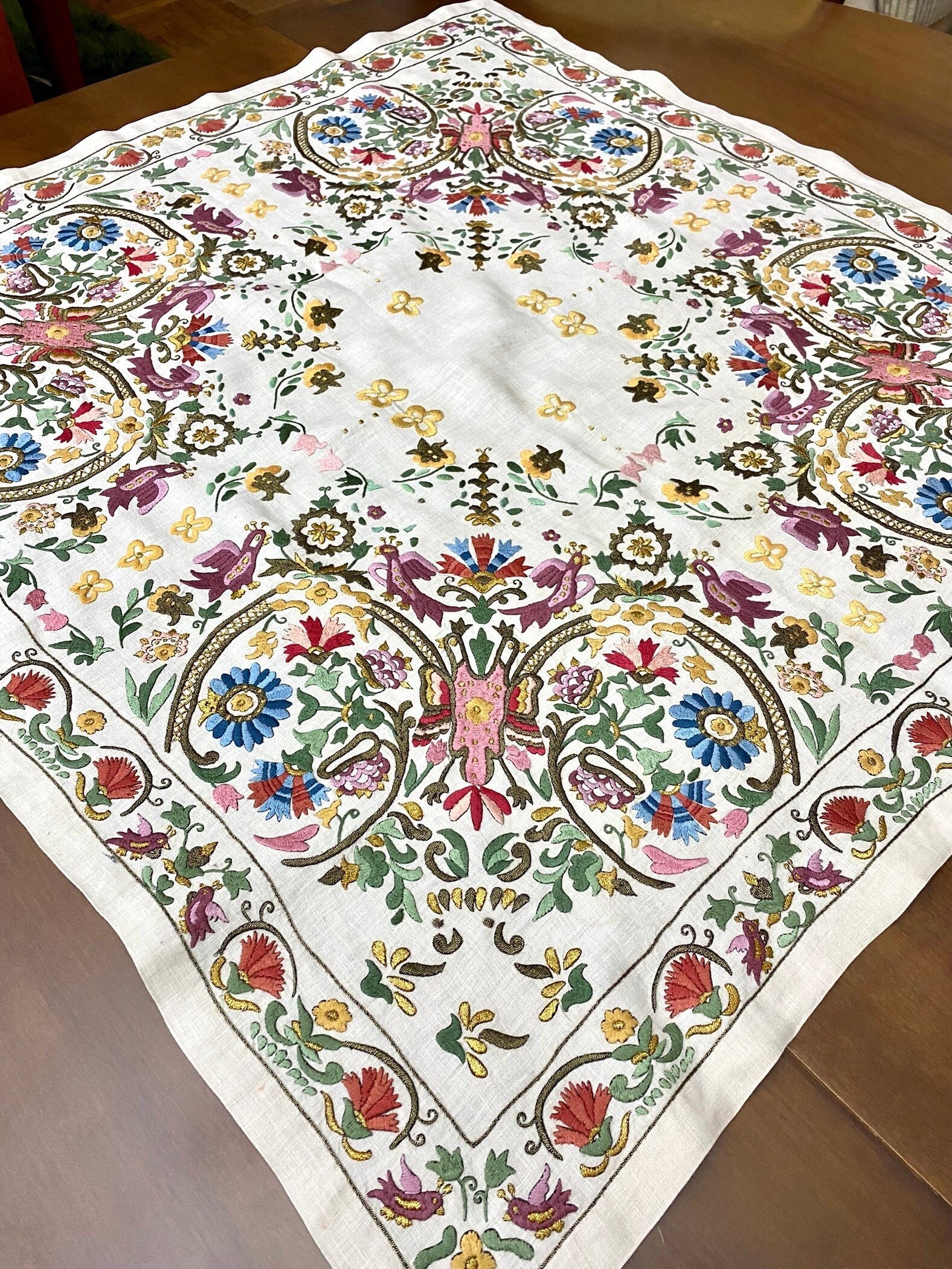 Hand Embroidered Table Cover, Handmade Dining Table Centerpiece ...