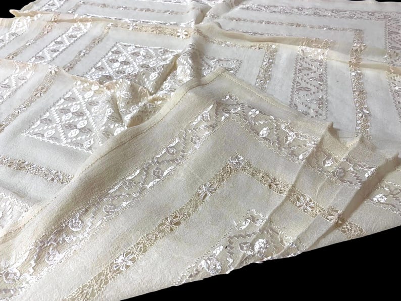 Greek Silk Dowry Embroidery, Handmade Needlework White Heirloom, Greece ...