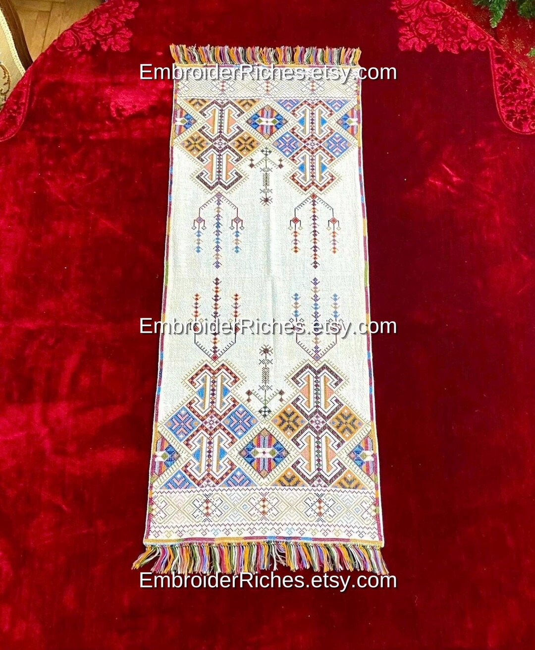 Handmade Folk Art Cretan Embroidery, Coffee Table Embroidered Runner ...
