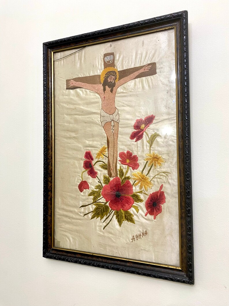 Orthodox Jesus Antique Embroidered Frame, the Crucifixion of Christ ...
