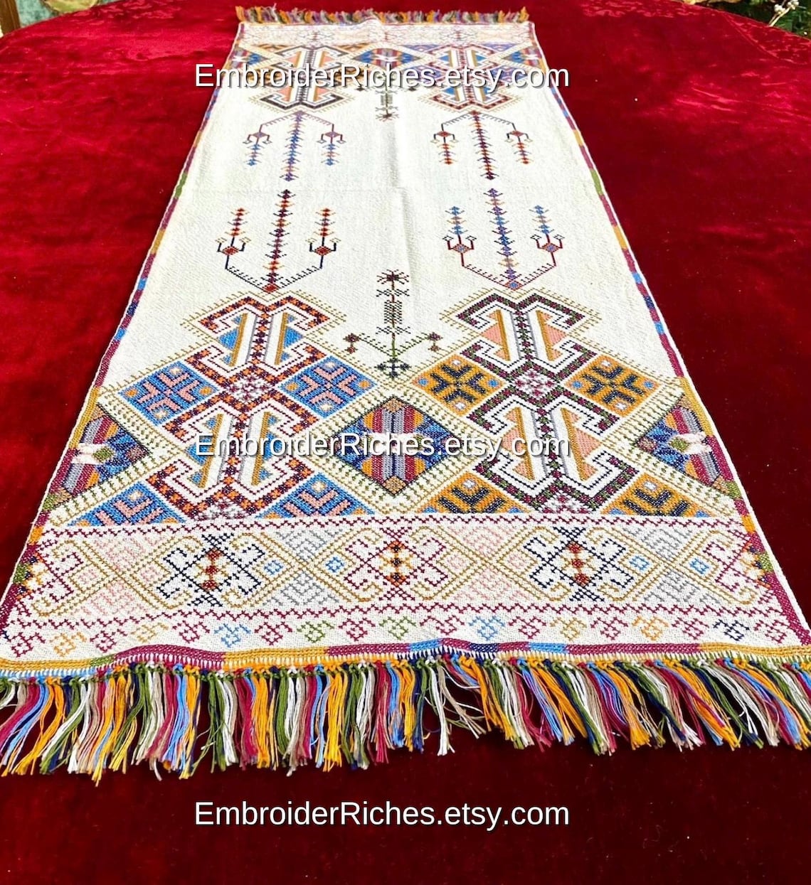 Handmade Folk Art Cretan Embroidery, Coffee Table Embroidered Runner ...