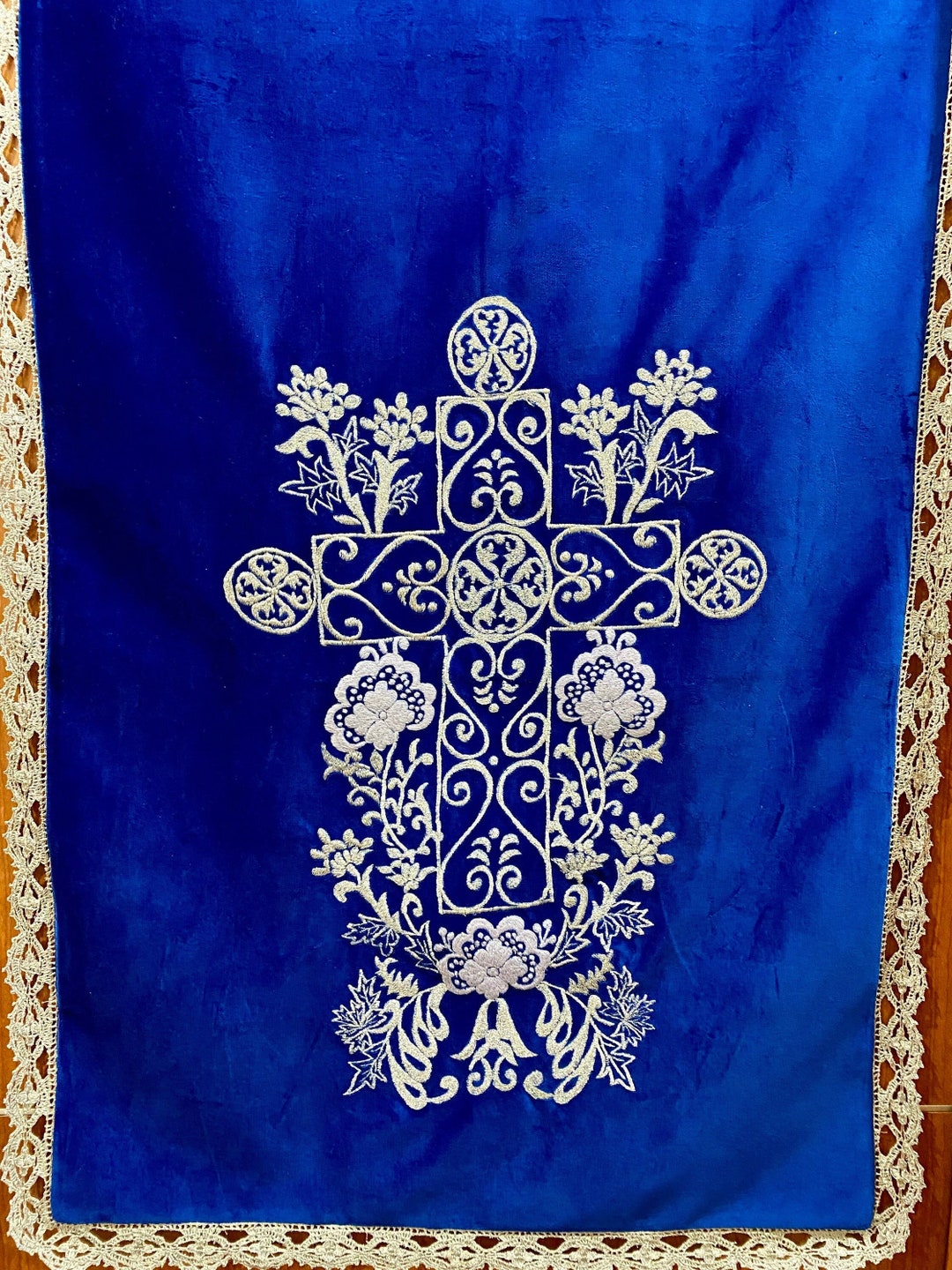 New, Church Altar Cloth, Blue Silver Christian Altar, Christianity ...