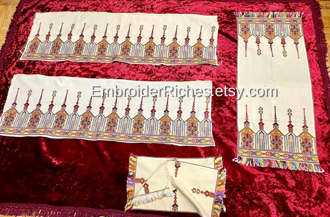 Old Cretan Home Set Embroidery, Handmade Embroidered Folklore Crete ...