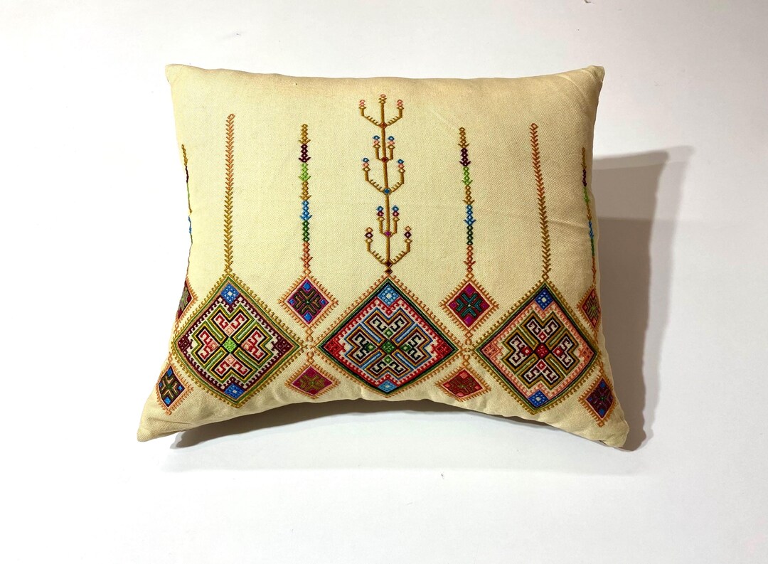 Vintage Cretan Embroidery Pillow Cover: Handmade Greek Folk Art - Etsy