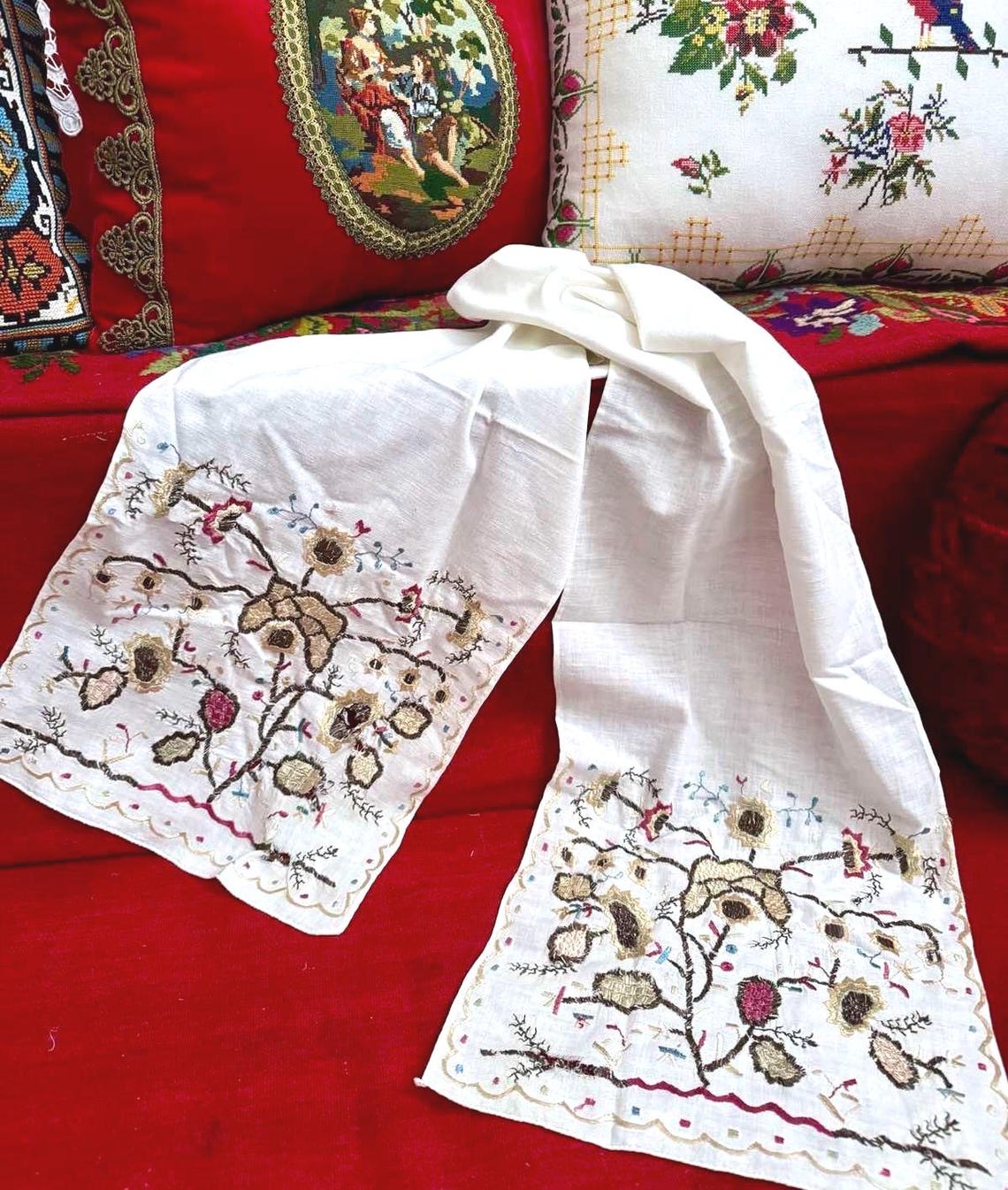 Mediterranean Folk Antique Embroidery, Handmade Textile, Vintage ...