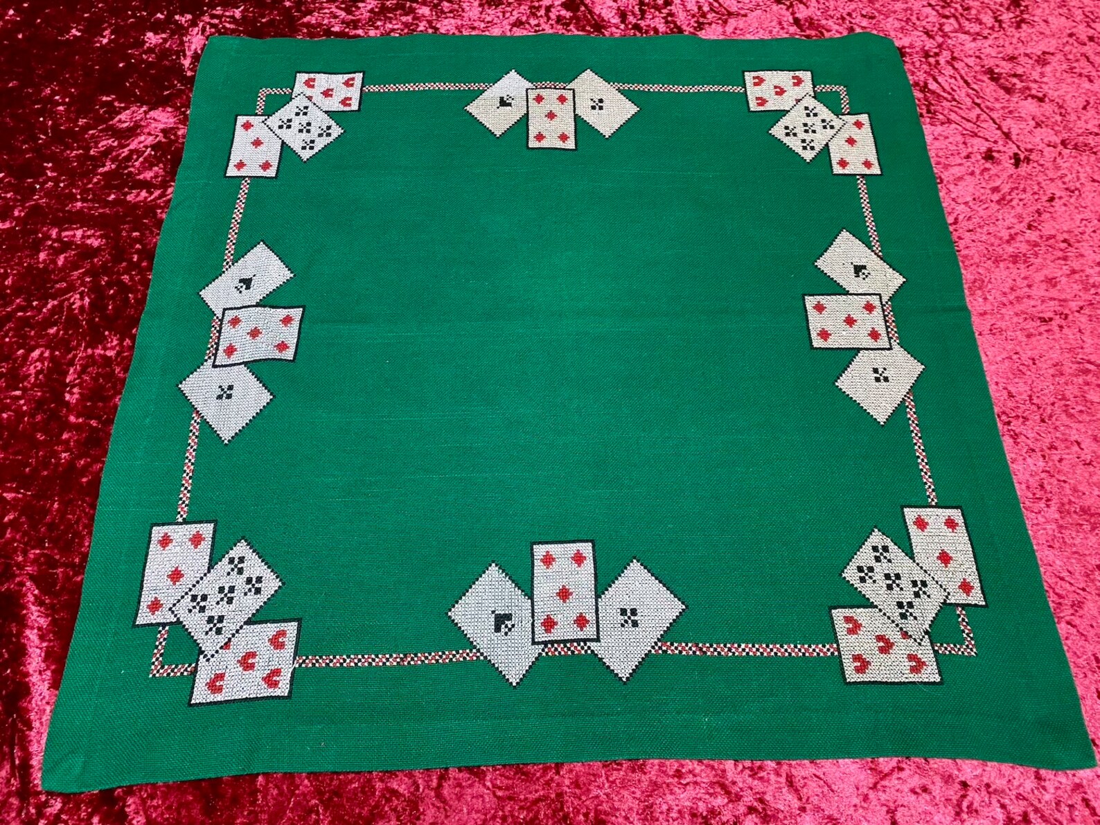 Emerald Handmade Game Card Table Cover, Green Embroidered Poker ...