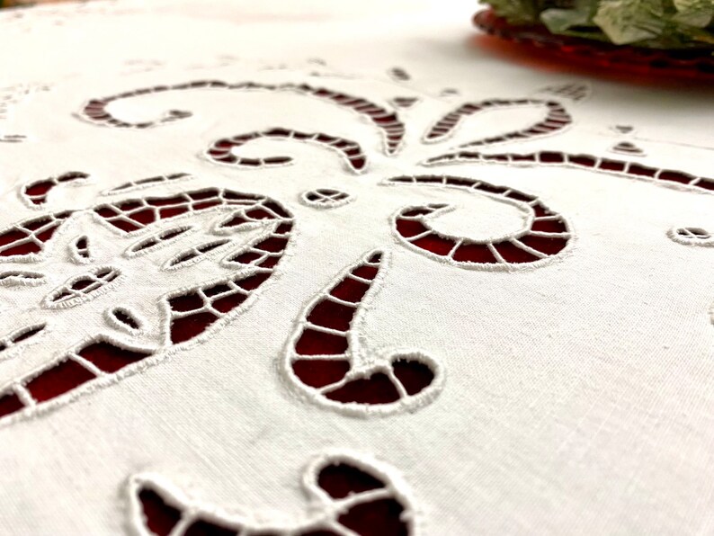 White Embroidered Openwork Tablecloth, Cottage Chic Richelieu Cutwork ...