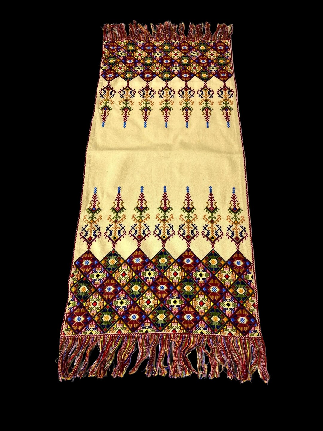Greek Handmade Cretan Embroidery, Vintage Table Runner, Embroidered ...