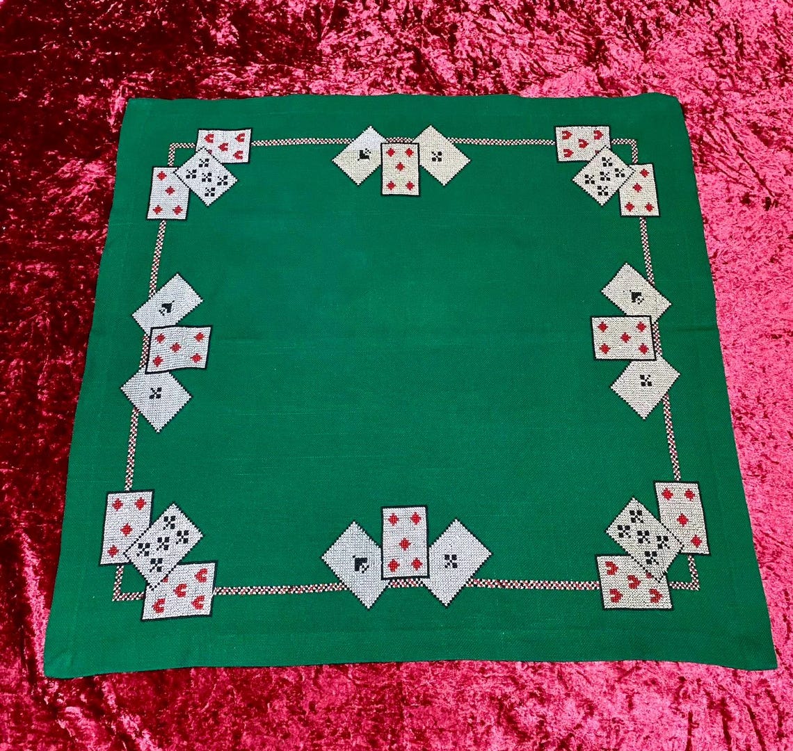 Emerald Handmade Game Card Table Cover, Green Embroidered Poker ...