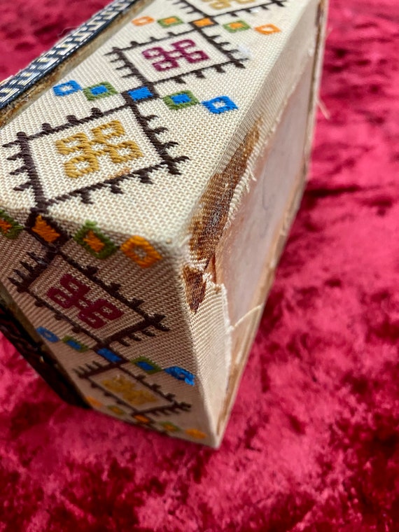 Antique Cretan Folk Little Box, Greek Hand Embroidere… - Gem