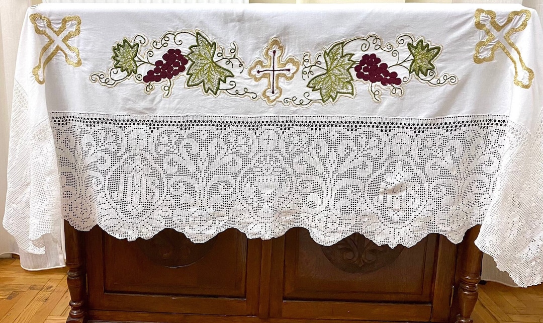 White Holy Table Cover Handmade Communion Table Cloth, Embroidered ...
