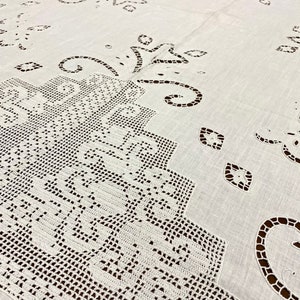 Greek White Linen Tablecloth – Hand‑embroidered Richelieu Cutwork Cover ...