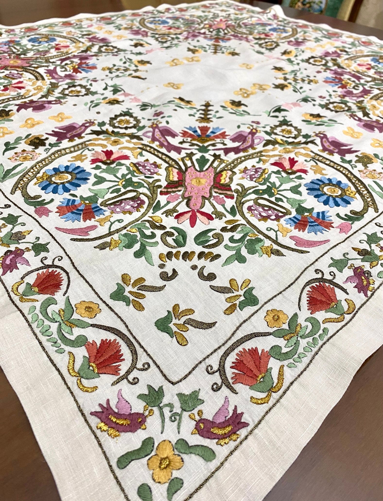 Hand Embroidered Table Cover, Handmade Dining Table Centerpiece ...