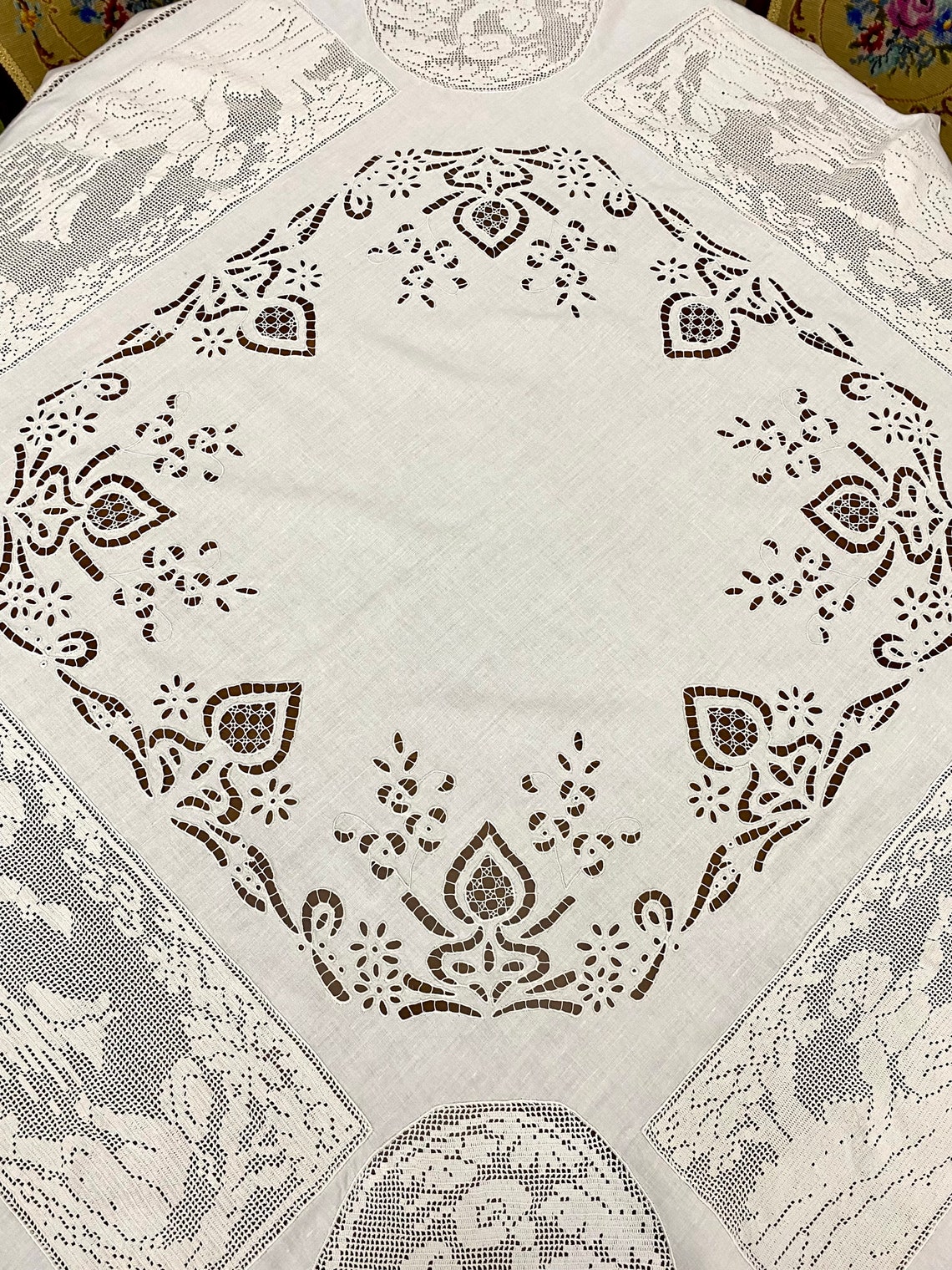 Classical Handmade Tablecloth, Cutwork Richelieu Vintage Dining Table ...