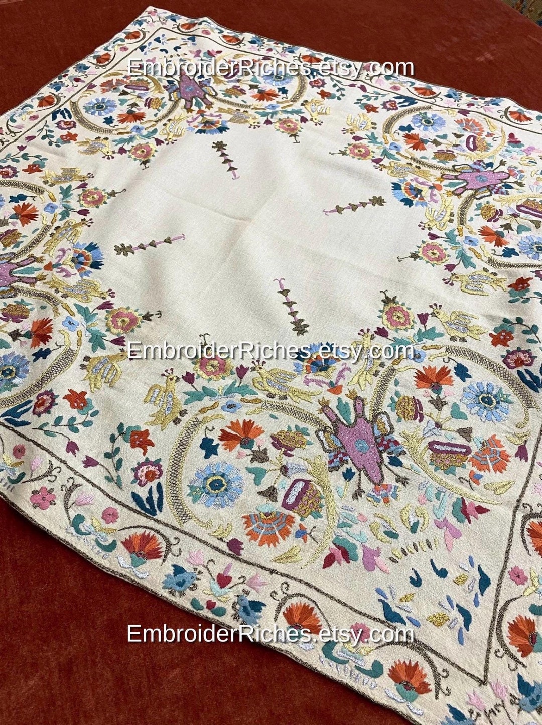 Thracian Byzantine Hand Embroidery, Greek Folk Table Cloth, Linen Arts ...