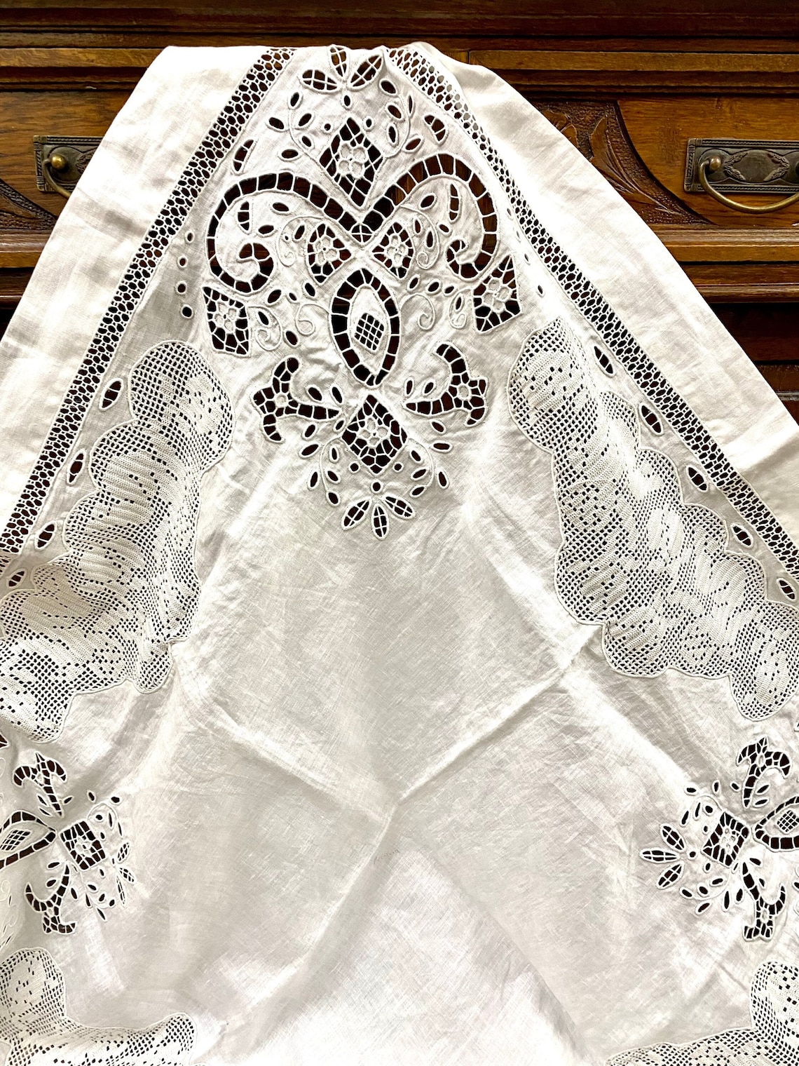 Square Linen Table Cover Cloth, Embroidered White Tablecloth, Vintage ...