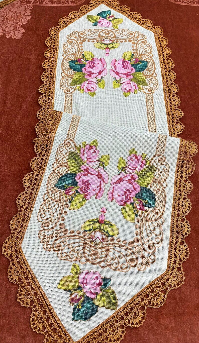 Orange Lacy Table Runner Hand Embroidered Floral Table - Etsy