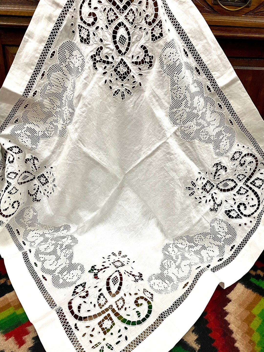 Square Linen Table Cover Cloth, Embroidered White Tablecloth, Vintage ...