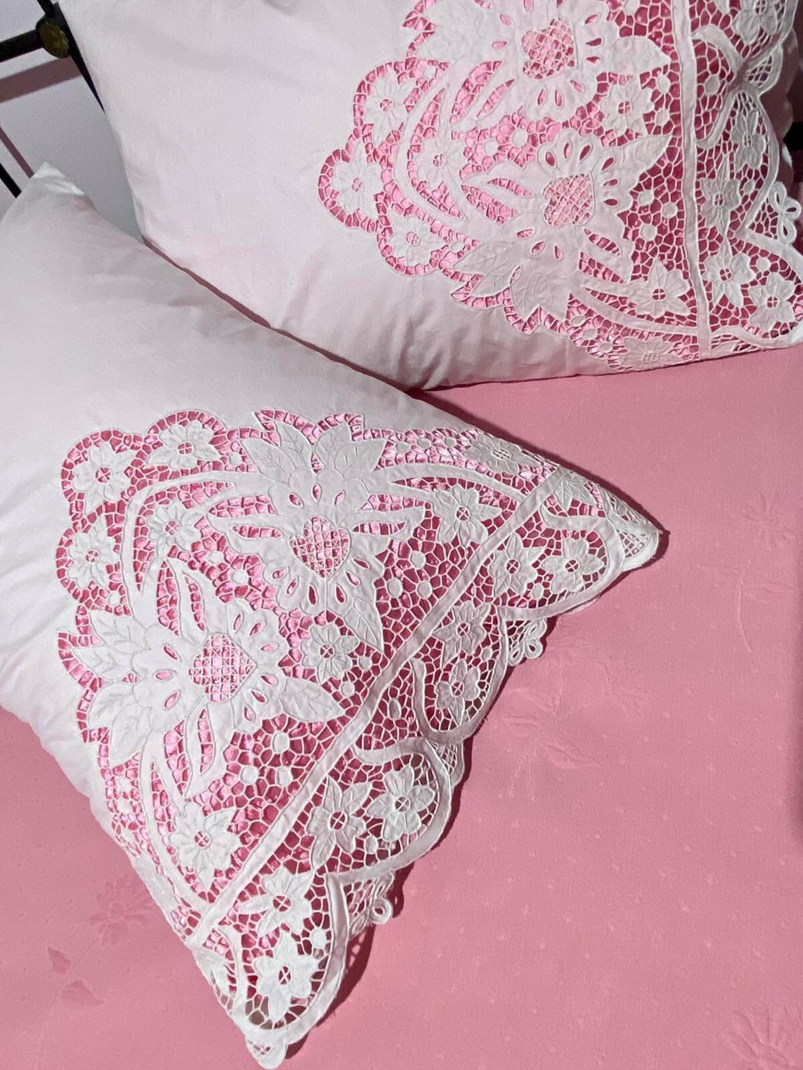 Embroidered Cotton Pillow Cover Set, White Handmade Bedroom Pillow ...