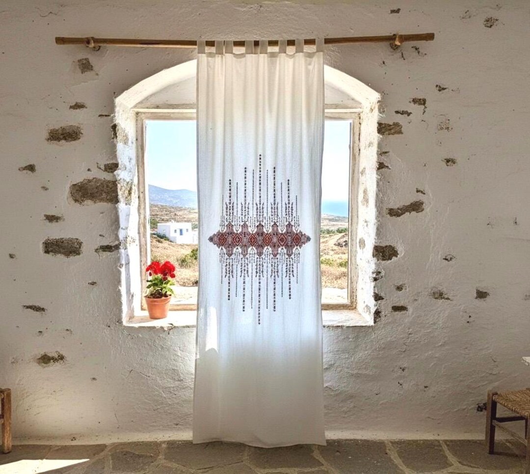 Old Cretan Embroidered Curtain – Handmade Ethnic Wall Hanging (greek ...