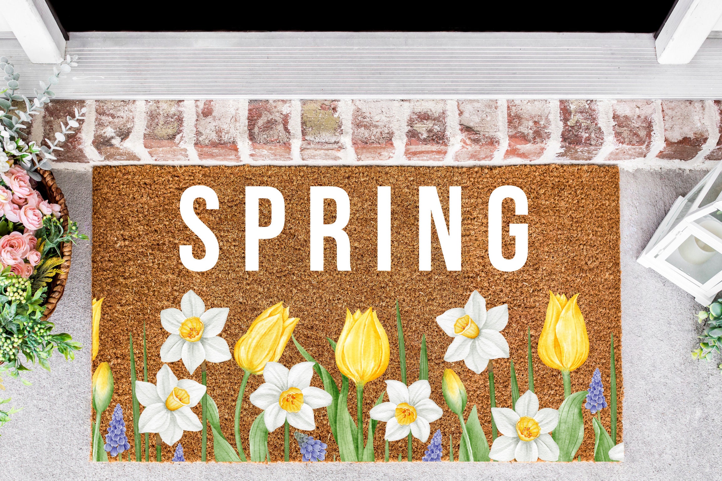 Spring Doormat Spring Doormat With Flower Design Doormat - Etsy