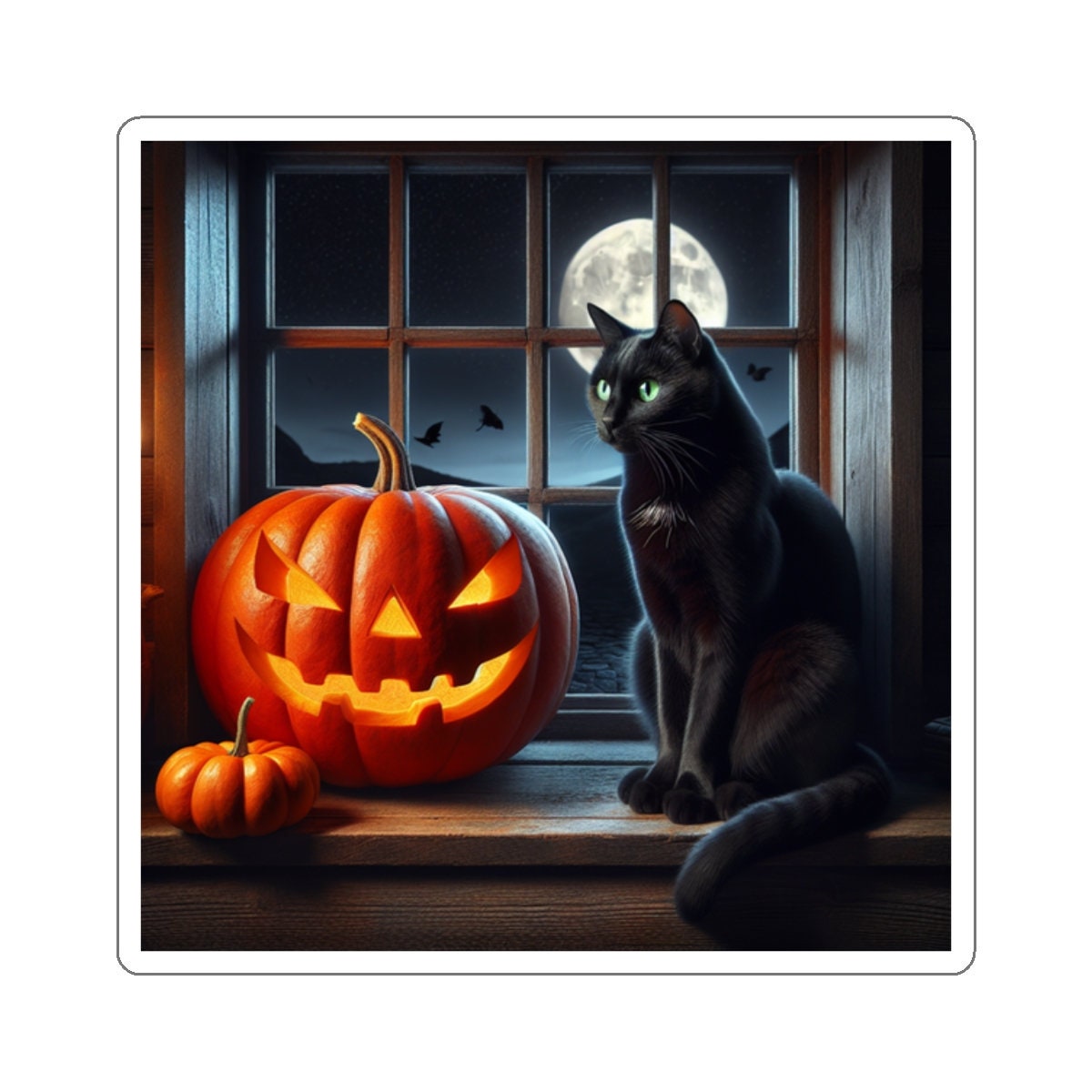 Spooky Sticker Featuring Pumpkin and Black Cat Halloween Decor - Etsy