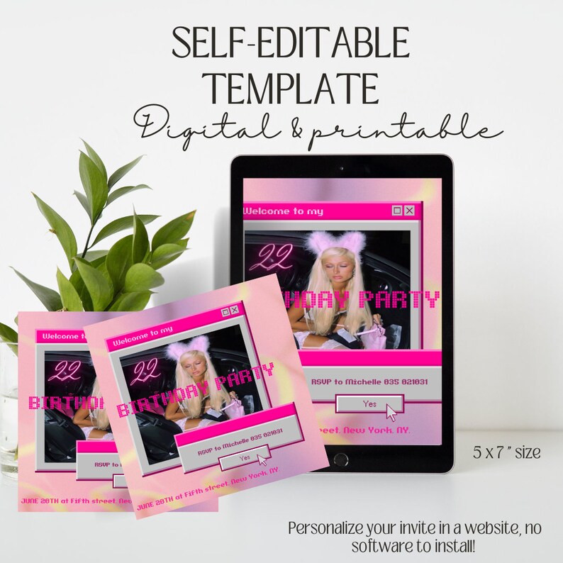 Y2k Birthday Invite Self-editable 2000s Party Invitation Y2k - Etsy