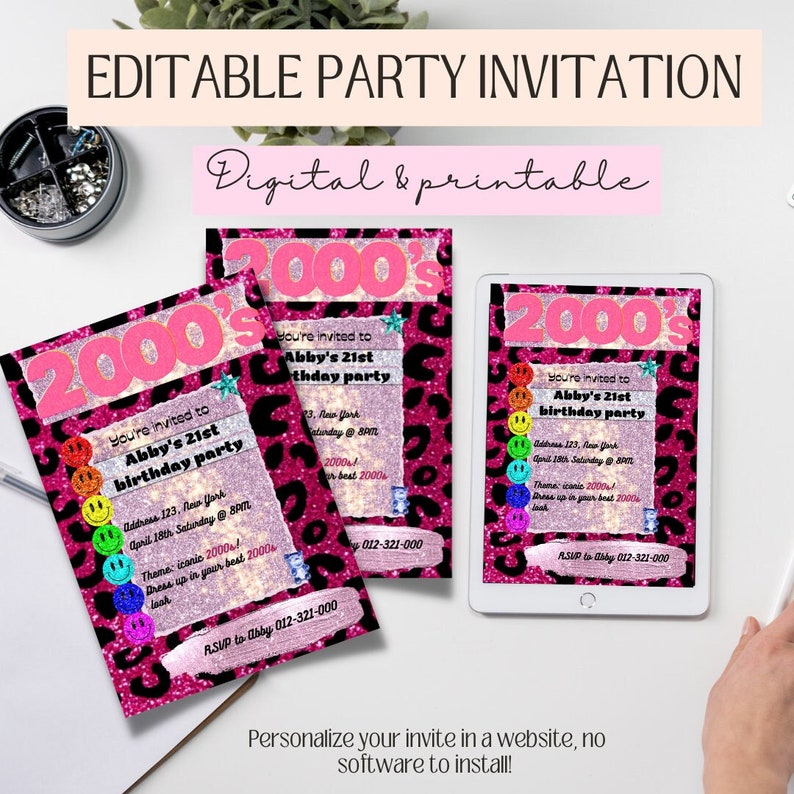 2000s Party Invitation Y2k Editable and Printable Invitation 2000s ...