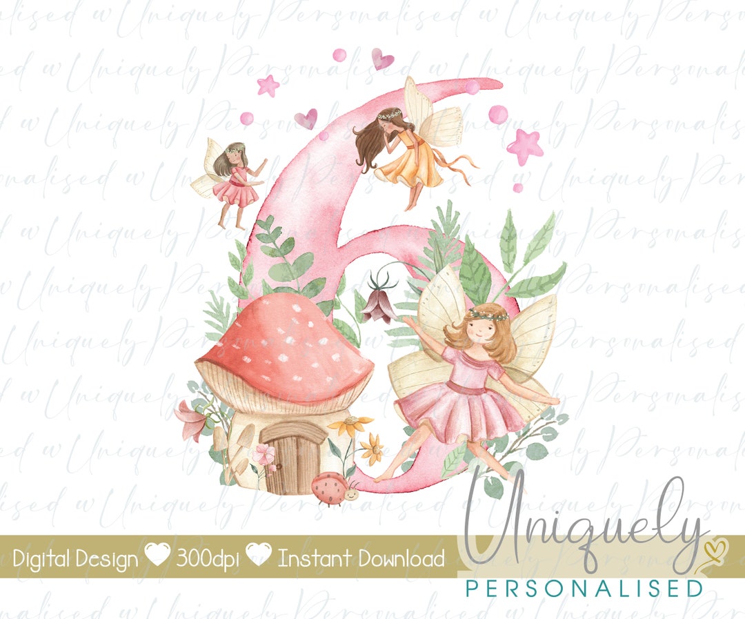 6th Birthday Girl Fairy Clipart, Pink Number One, Digital Download ...