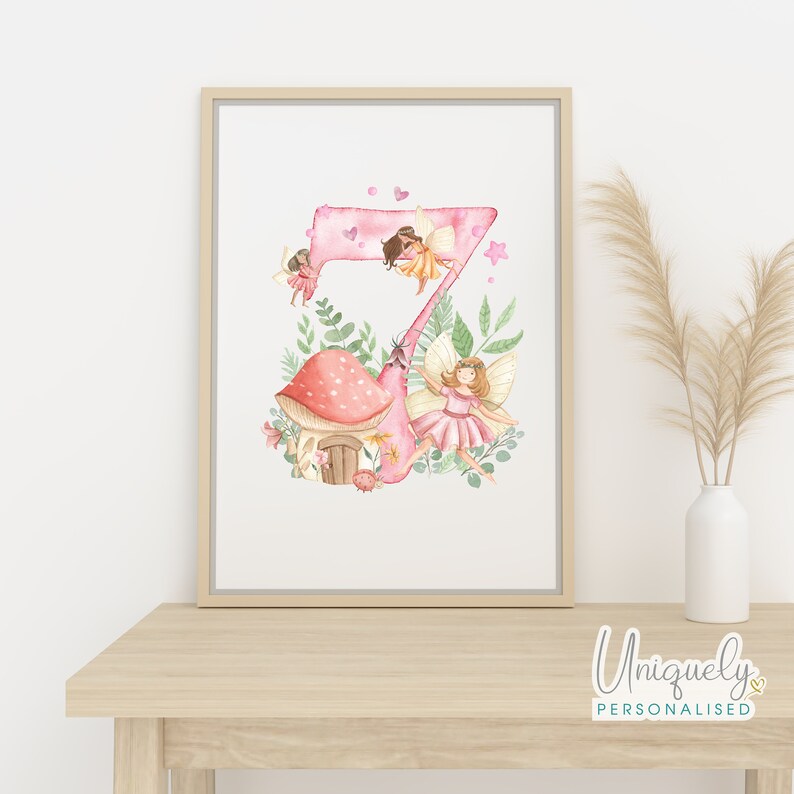7th Birthday Girl Fairy Clipart, Pink Number One, Digital Download ...
