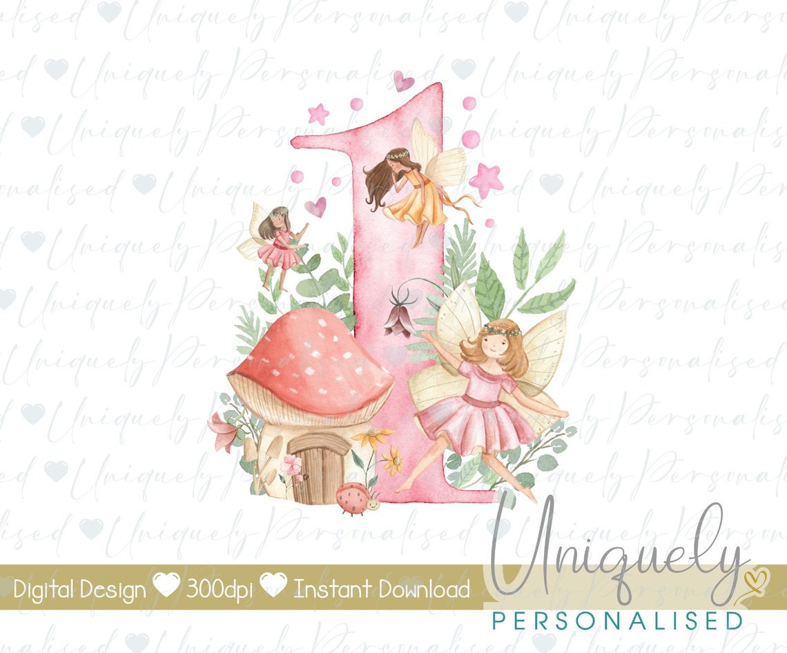 1st Birthday Girl Fairy Clipart, Pink Number One, Digital Download ...