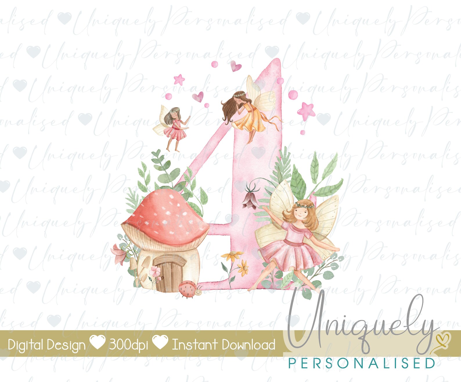 4rd Birthday Girl Fairy Clipart Pink Number Four Digital Download ...