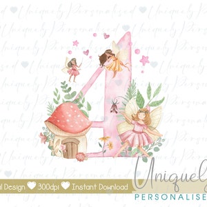 4rd Birthday Girl Fairy Clipart Pink Number Four Digital Download ...