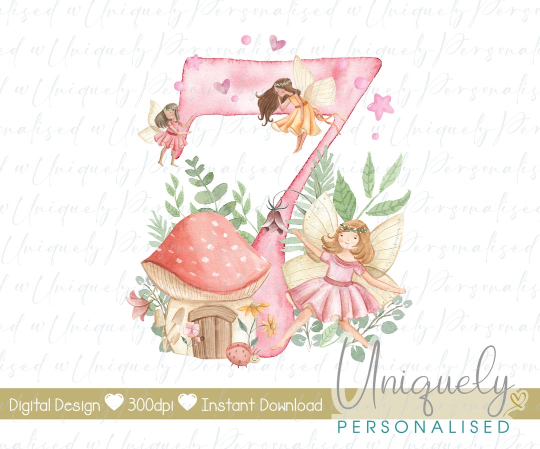 7th Birthday Girl Fairy Clipart, Pink Number One, Digital Download ...