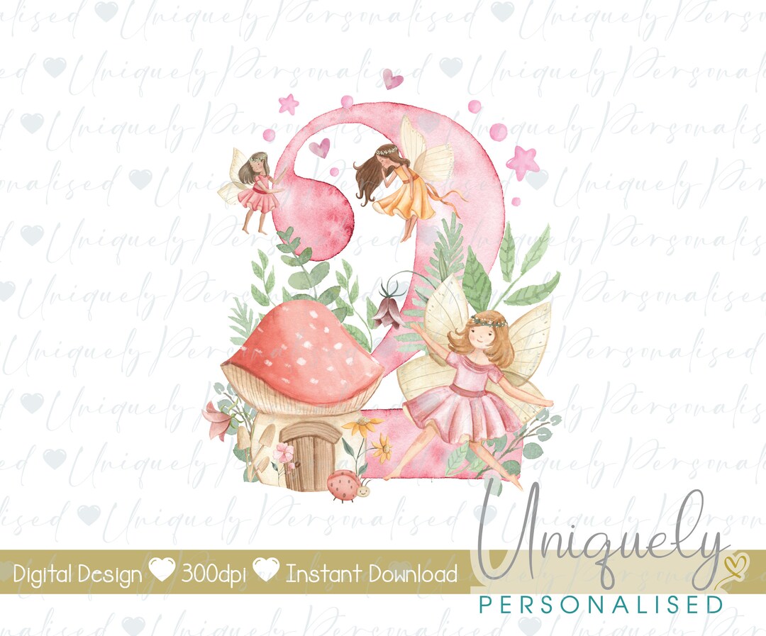 2nd Birthday Girl Fairy Clipart, Pink Number One, Digital Download ...