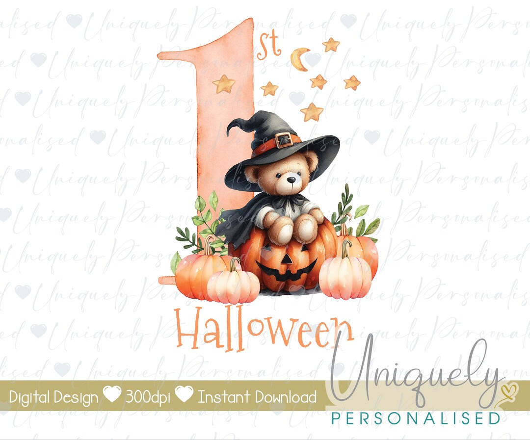 1st Halloween Clipart, Witch, Teddy Bear, Digital Download, Transparent ...