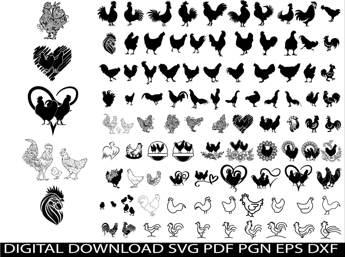 Chicken Svg Bundle Hand Drawn Chicken Svg Rooster Svg Etsy