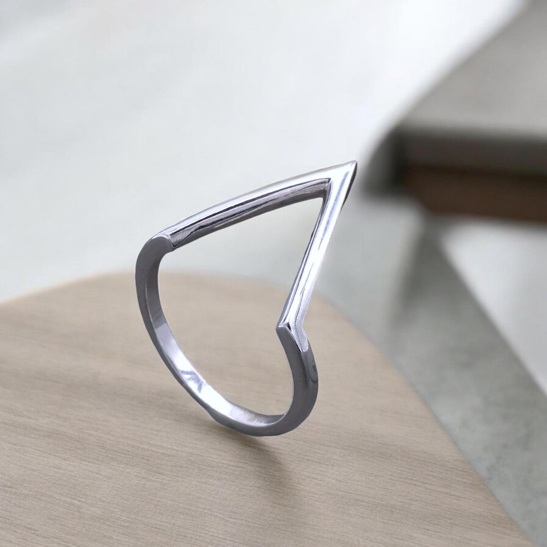 Minimalist 925 Silver Chevron Wishbone Ring, V Shape Stackable Midi ...