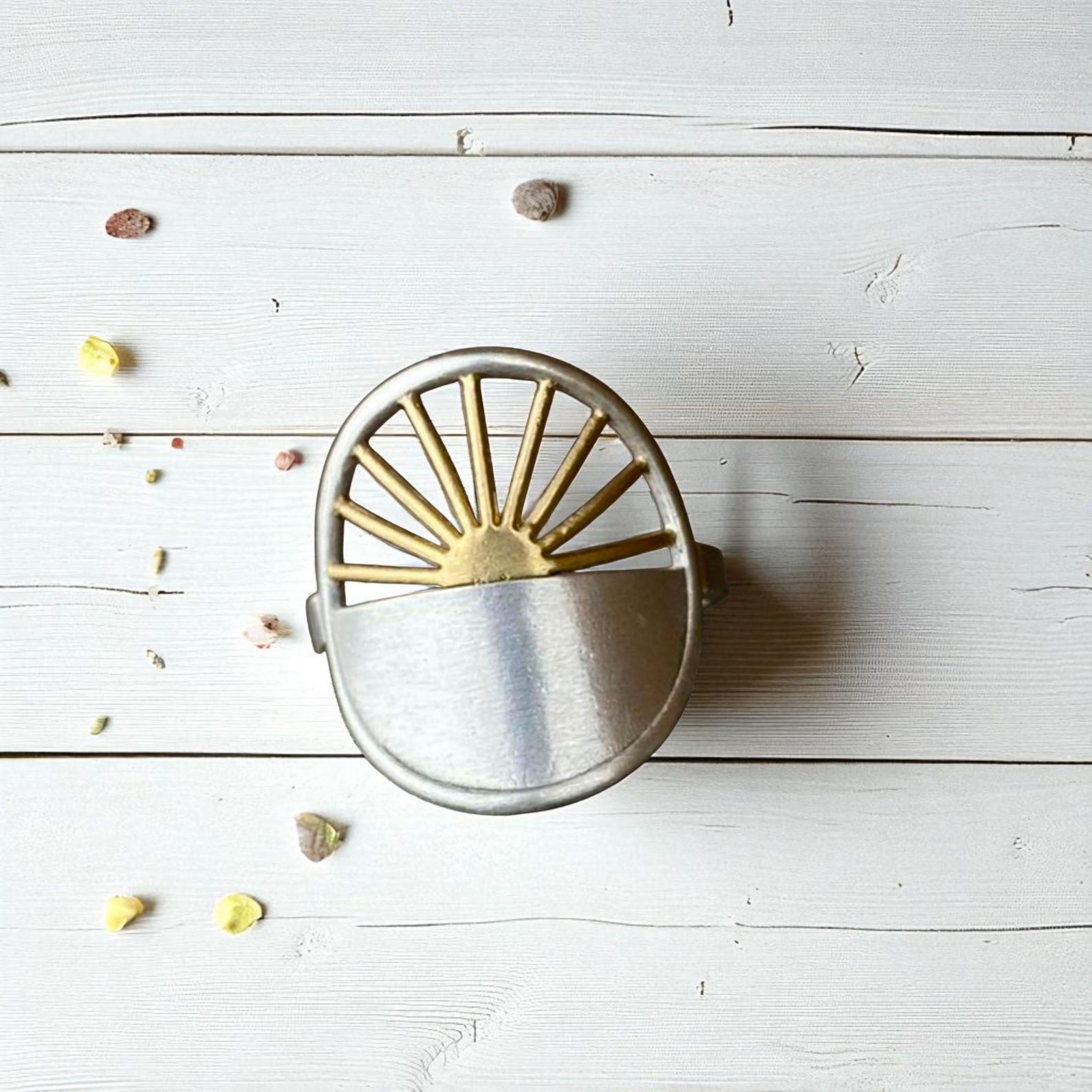 Sunrise Statement Ring | Mixed Metal Modern Ring | 925 Sterling Silver ...