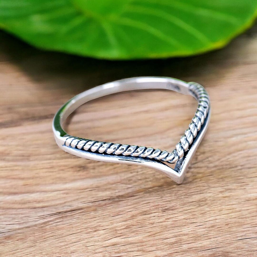 Sterling Silver Chevron Ring — Minimalist V Shape Stacking Ring for ...