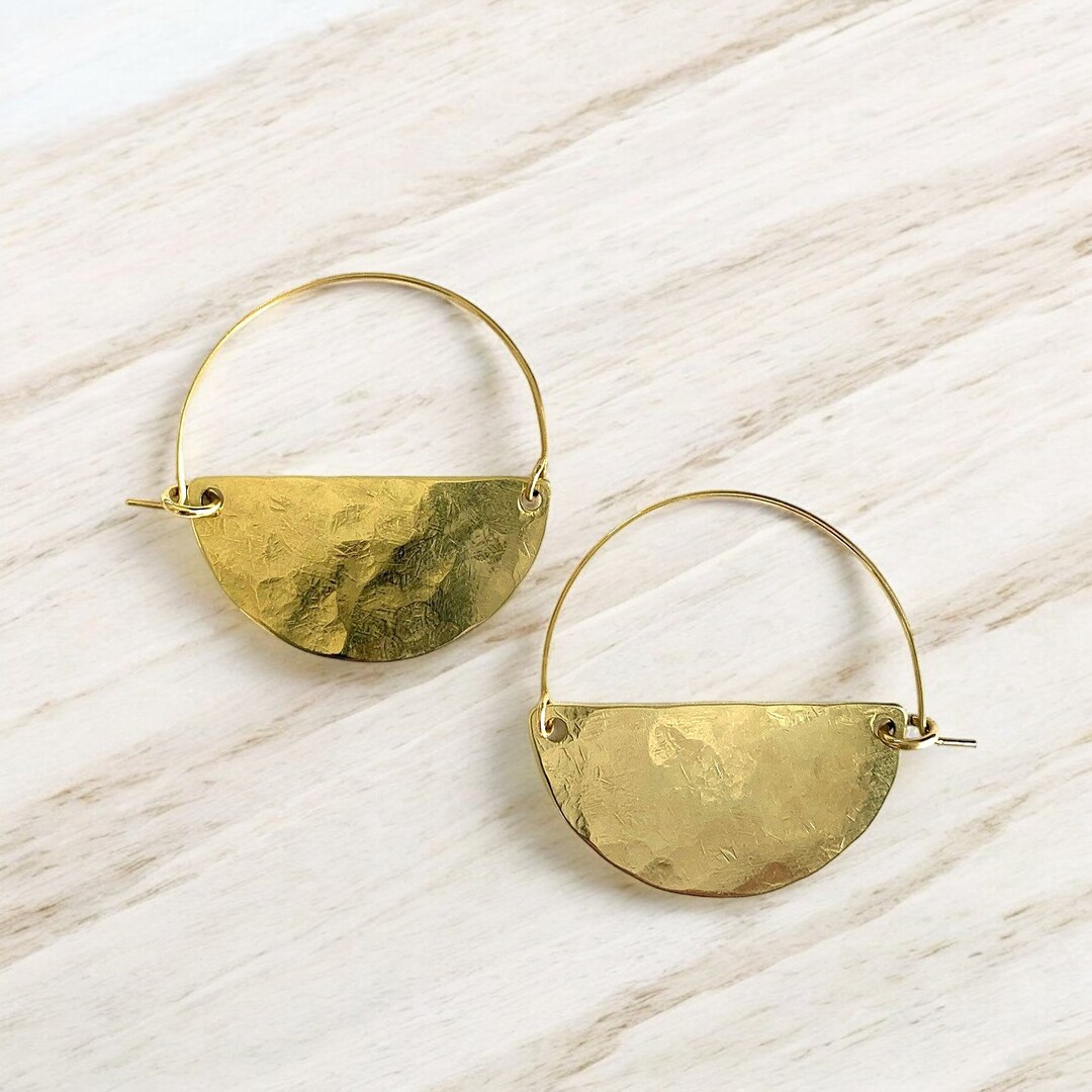 Golden Half Moon Hoop Earrings Modern Statement Jewelry - Etsy