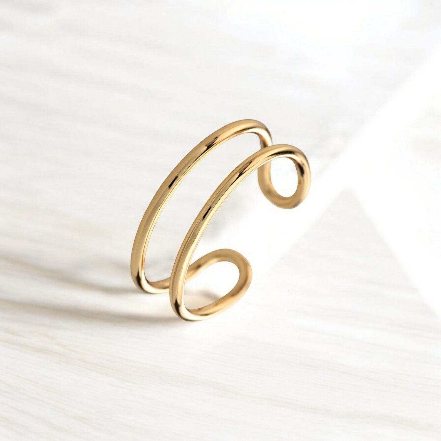 Statement Double Band Adjustable Ring Versatile Silver/gold Vermeil ...