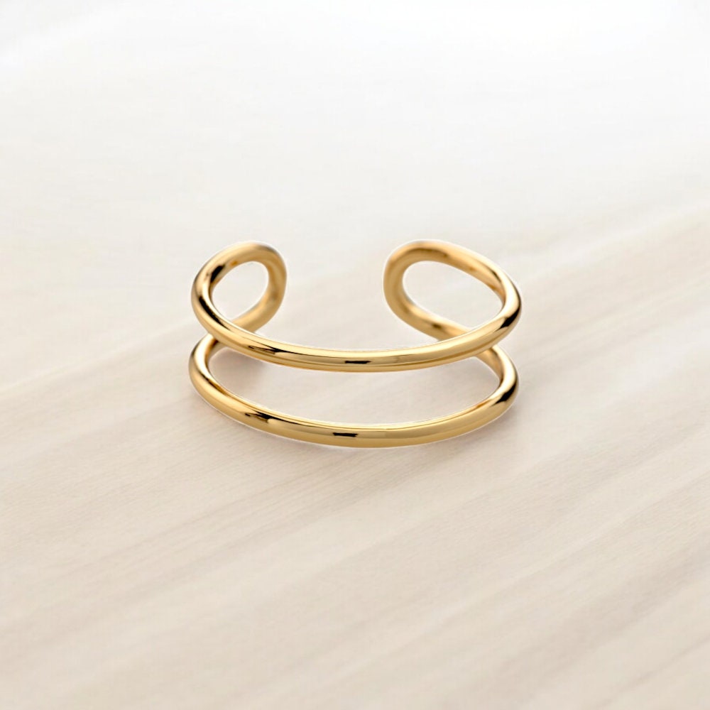 Statement Double Band Adjustable Ring Versatile Silver/gold Vermeil ...