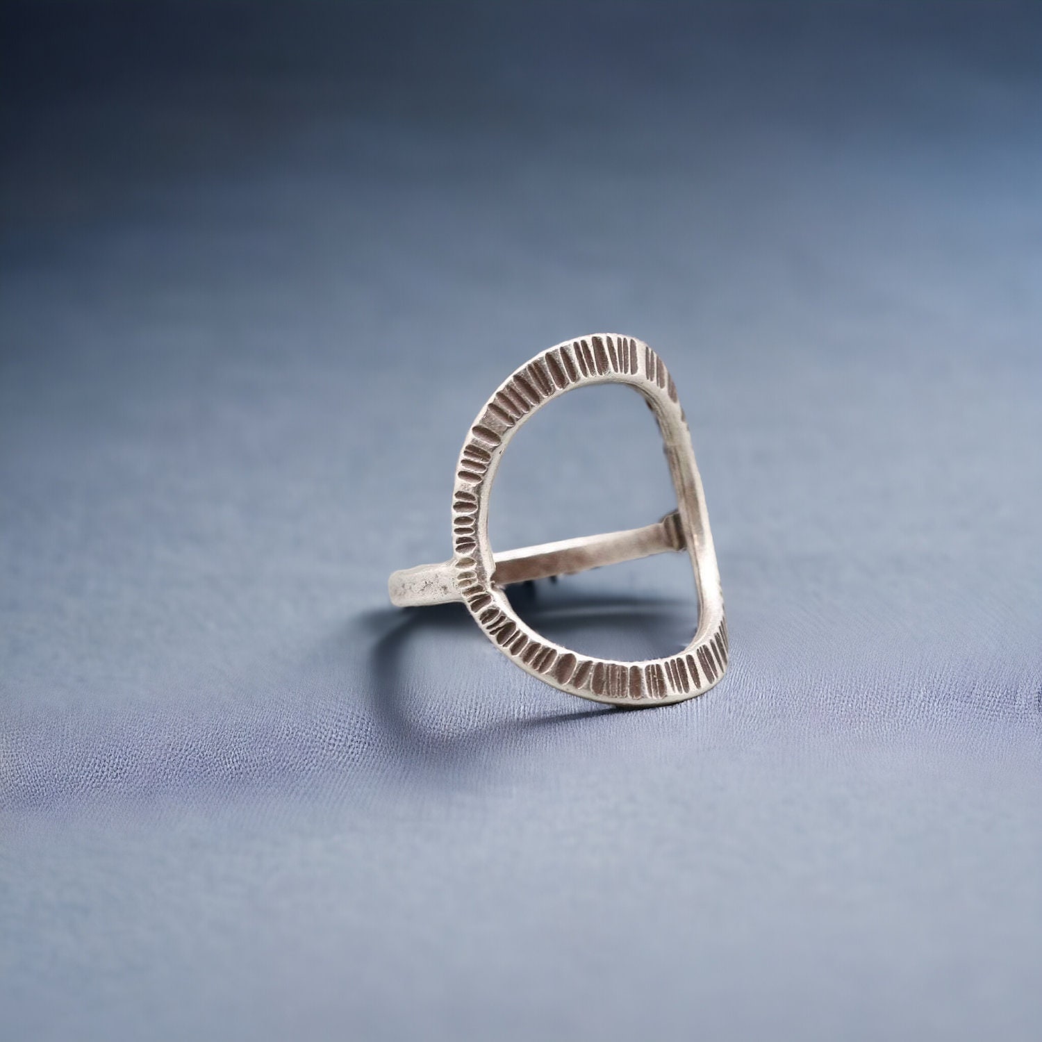 Handmade Sterling Silver Oval Ring - Modern Textured Open Band - Etsy