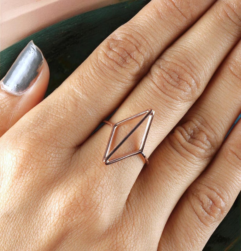 Modern Statement Rhombus Ring - Sterling Silver Diamond Shape Geometric ...